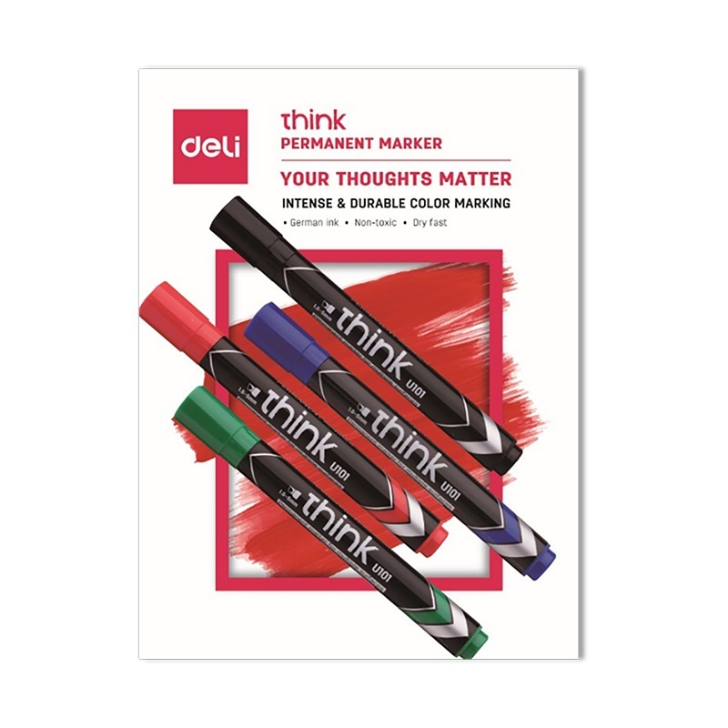DELI U101 THINK PERMANENT CHISEL MARKERS, PKT 4PCS