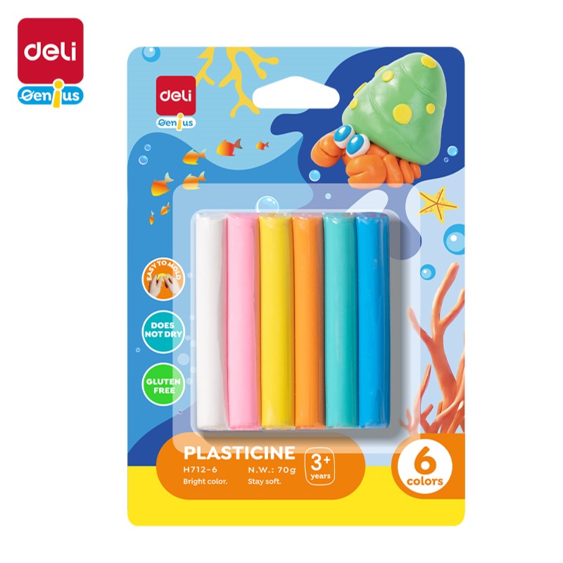 DELI GENIUS H712-6 PLASTICINE 70G 6 COLORS